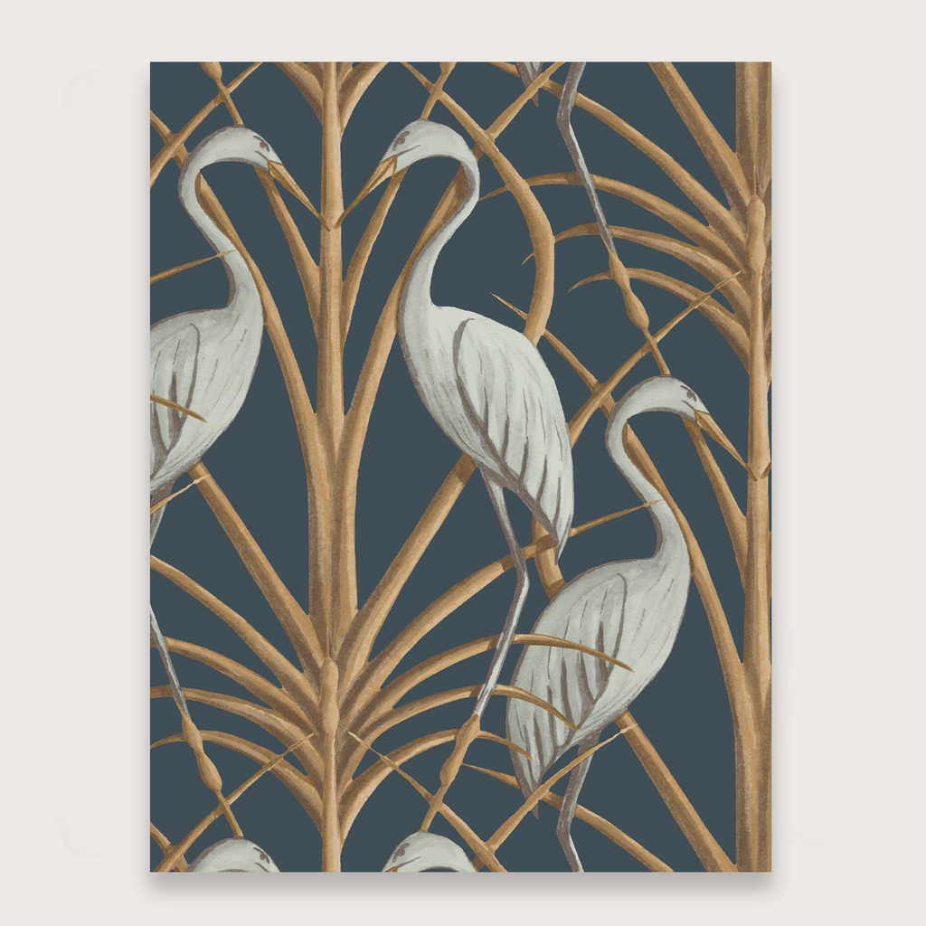Nouveau Heron Navy Navy Wallpaper Sample – The Chateau